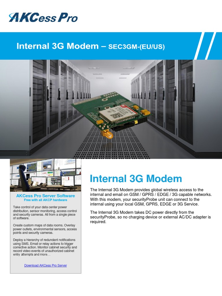 Internal 3G Modem: Akcess Pro Server Software | PDF | General Packet Radio Service | Modem