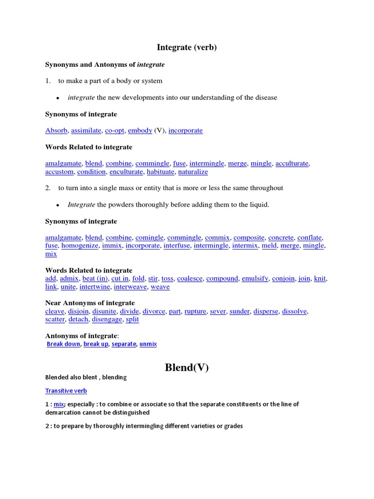 Integrate (Verb) : Blend (V) | Download Free PDF | Verb | Grammar