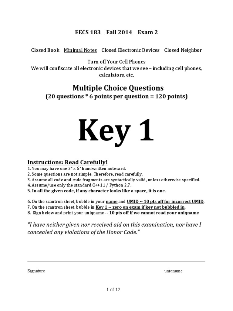 Multiple Choice Questions: Eecs 183 Fall 2014 Exam 2 | PDF | C ...