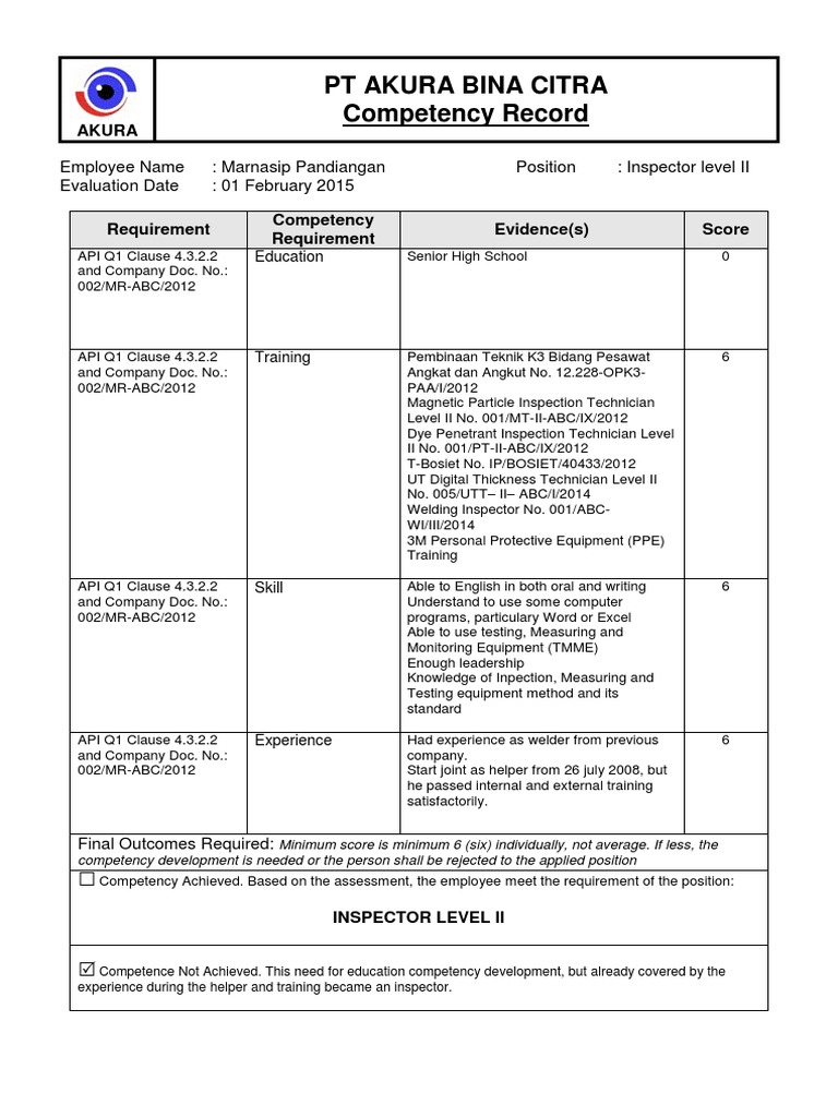PT Akura Bina Citra Competency Record | PDF | Business