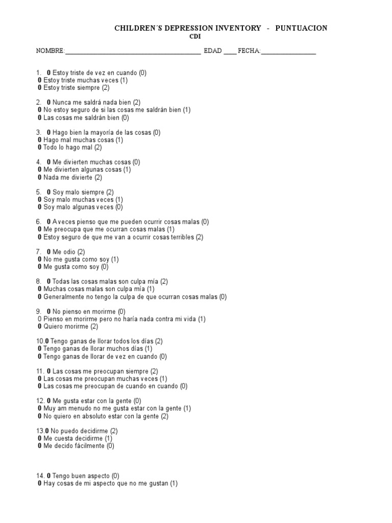 Children S Depression Inventory (Puntuacion) | PDF | Ocio