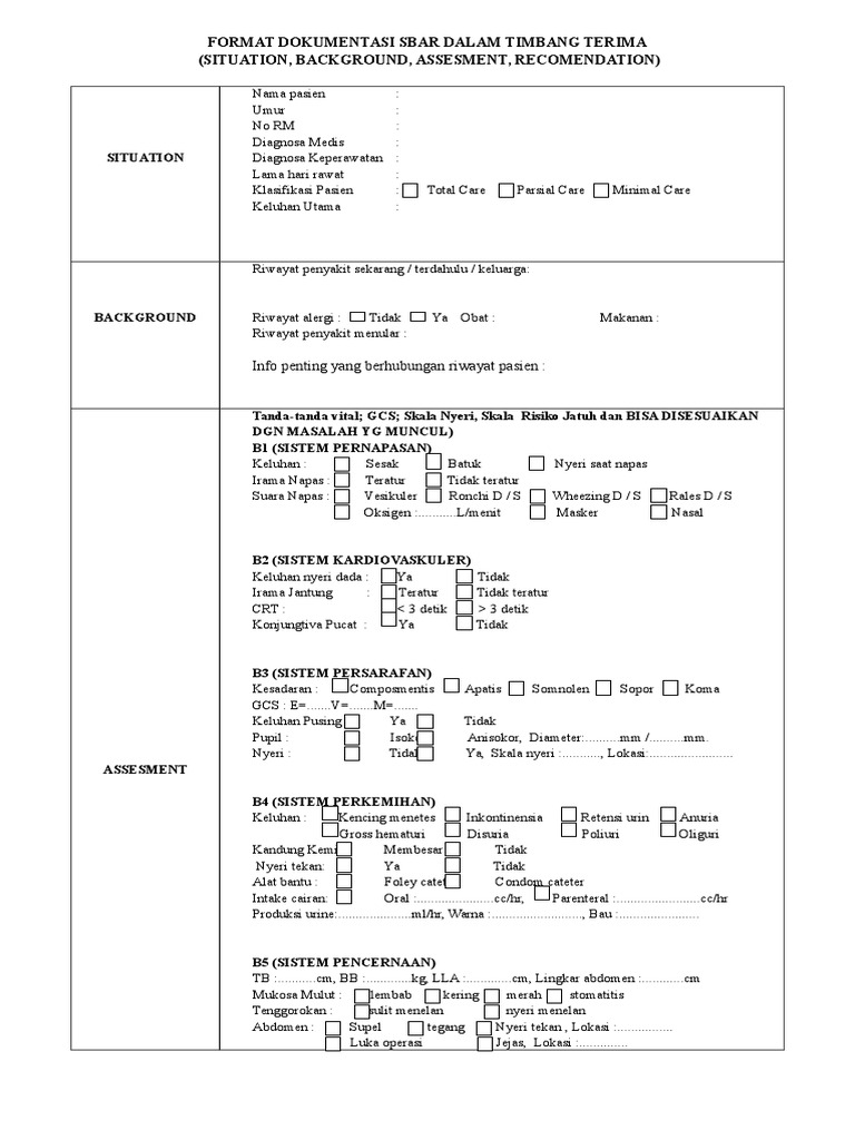 Format SBAR untuk Timbang Terima Keperawatan | PDF