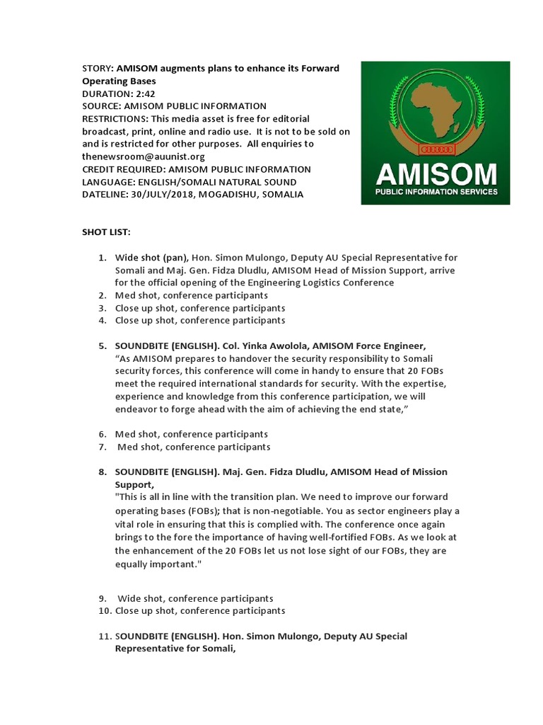 AMISOM Augments Plans To Enhance Its Forward Operating Bases | PDF ...