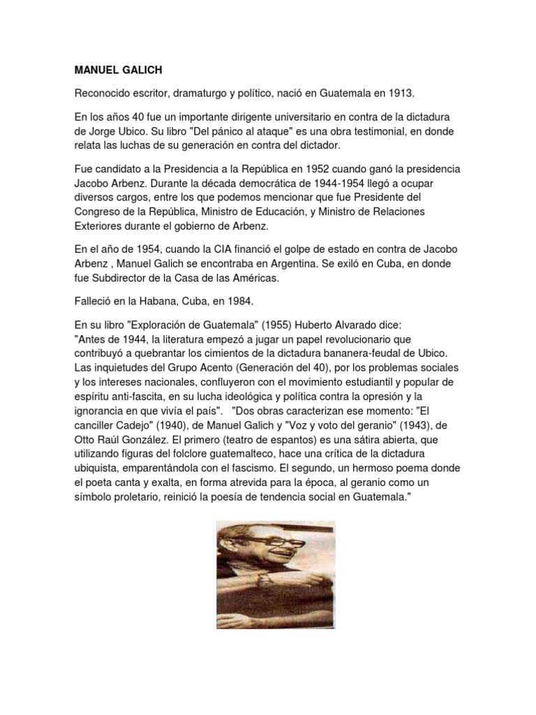 Biografía de Manuel Galich y su legado | PDF | Guatemala | Poesía