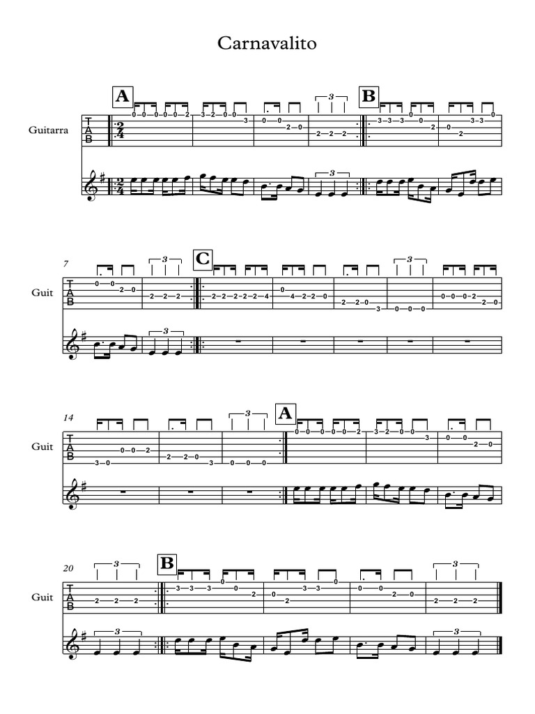 Carnavalito - Adaptación para Guitarra | PDF