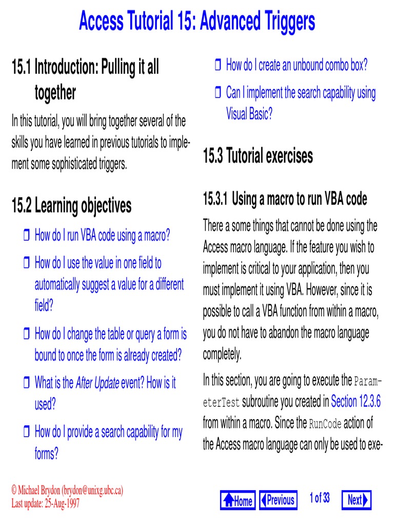 Trigger | PDF | Subroutine | Visual Basic For Applications