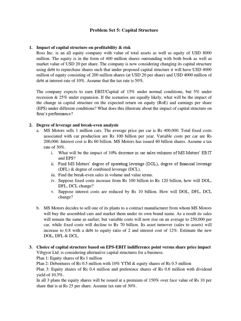 Problem Set 5: Capital Structure | PDF | Capital Structure | Leverage (Finance)