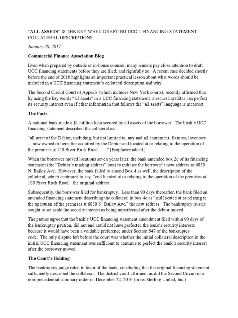 Drafting Ucc-1 F.S. - All Assets - Is The Key - When Drafting Ucc-1 ...