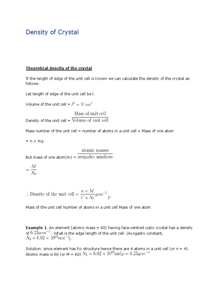 Calculating Crystal Density Through Unit Cell Parameters | PDF