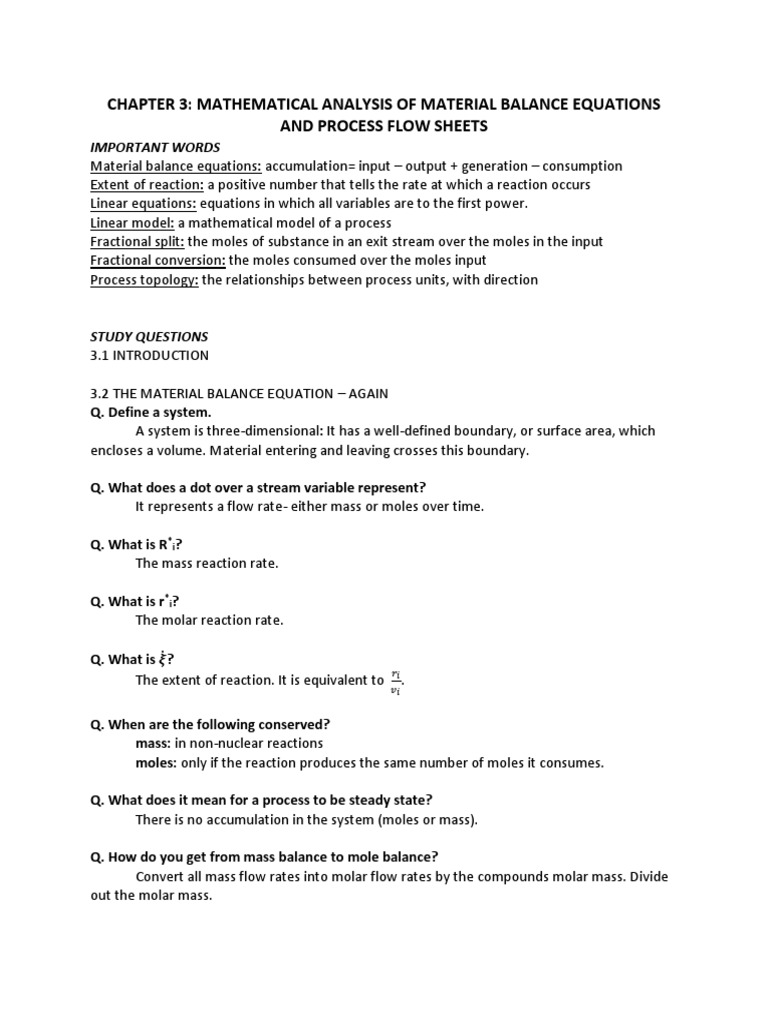 Material Balance and Linear Equations Analysis | PDF | Stoichiometry ...