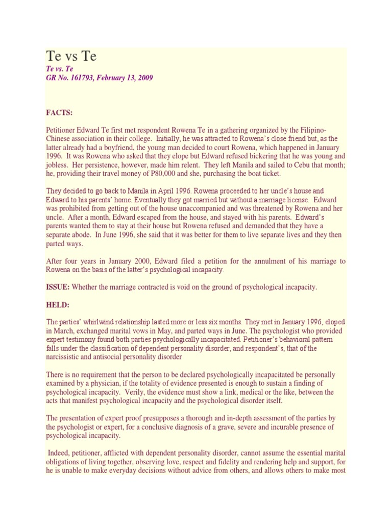 15 Te Vs Te | PDF | Personality Disorder | Antisocial Personality Disorder