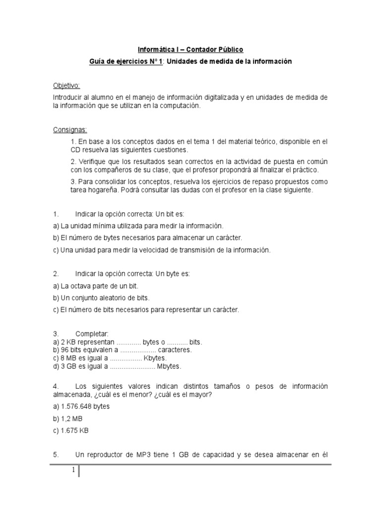 Ejer 1 Representacion Informacion | Descargar gratis PDF | Poco | Byte