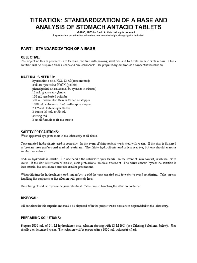 Titration of Stomach Antacids | PDF | Sodium Hydroxide | Molar ...