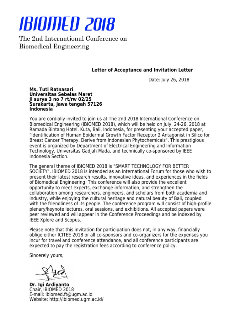 Letter of Acceptance and Invitation Letter | PDF