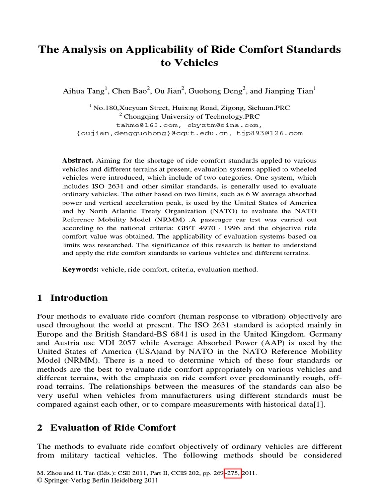 The Analysis On Applicability of Ride Comfort Standards To Vehicles ...