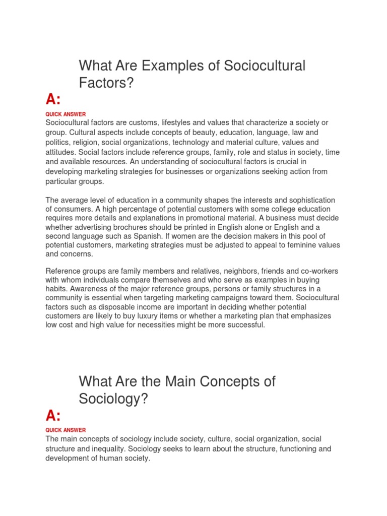 Examples of Sociocultural Factors | PDF | Sociocultural Evolution ...