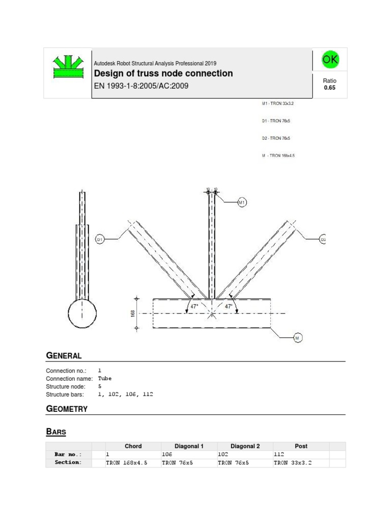 Truss Node Connection Design Analysis | PDF | Truss | Perpendicular