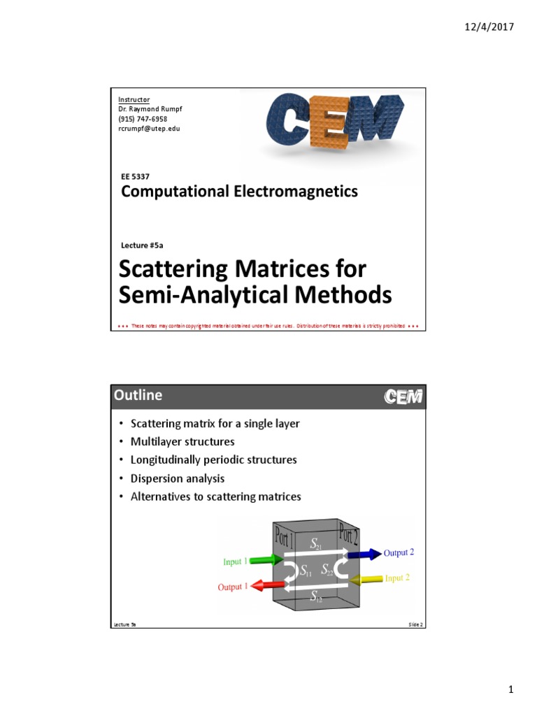 Lecture 5a - Scattering Matrices | PDF | Matrix (Mathematics) | Applied Mathematics