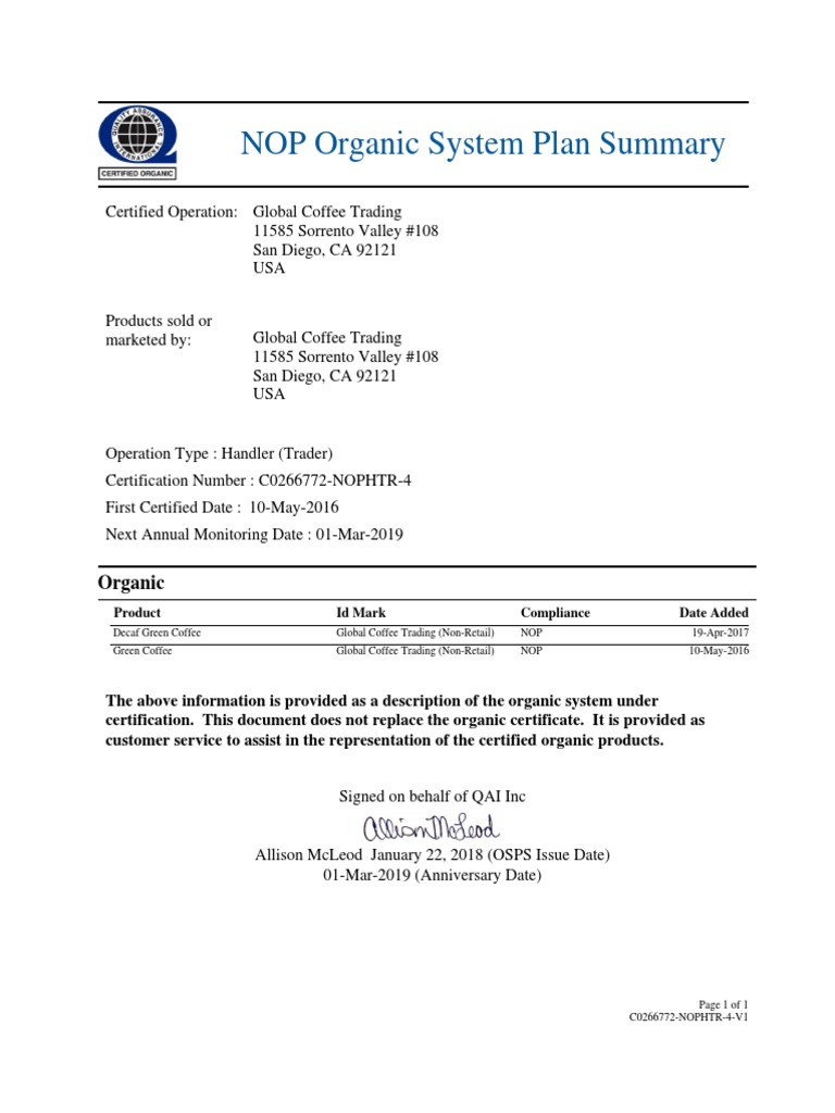 NOP Organic System Plan Summary | PDF