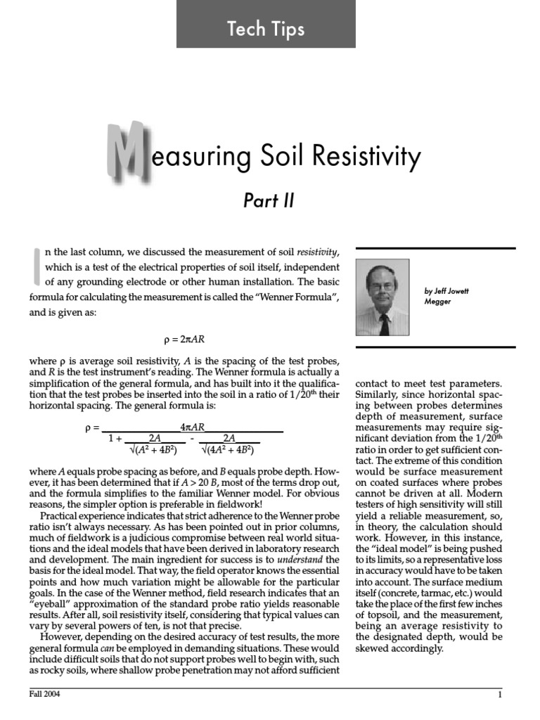 Easuring Soil Resistivity Easuring Soil Resistivity: Tech Tips | PDF ...