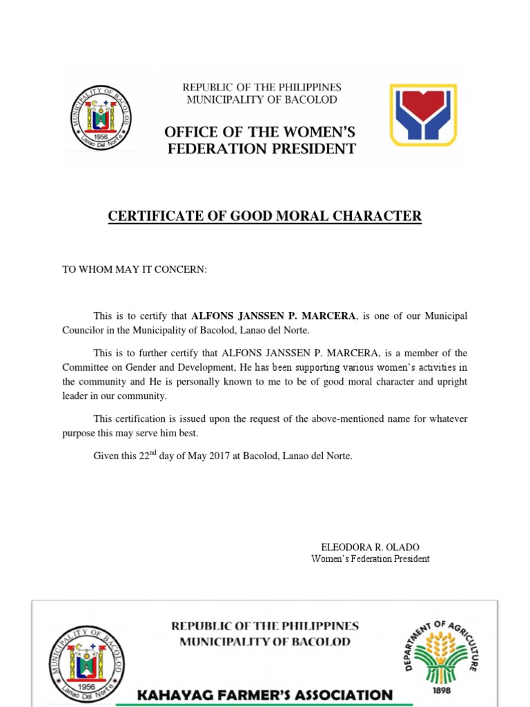 Certificate of Good Moral Character | PDF | Government | Justice