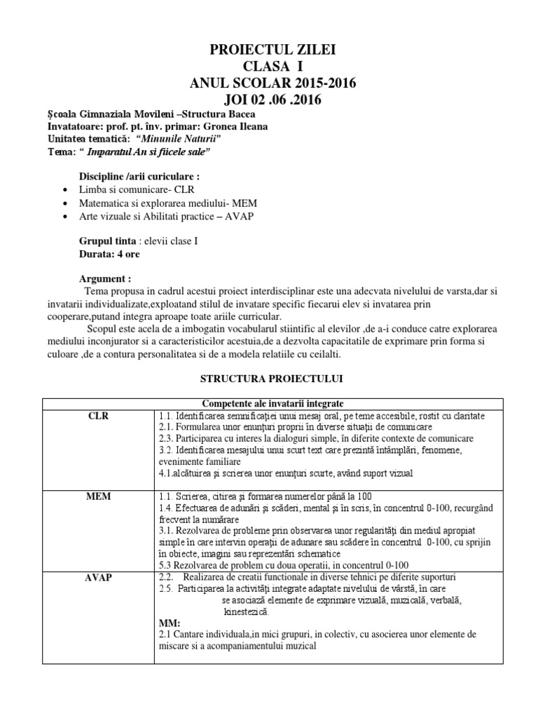 Proiect Didactic | PDF