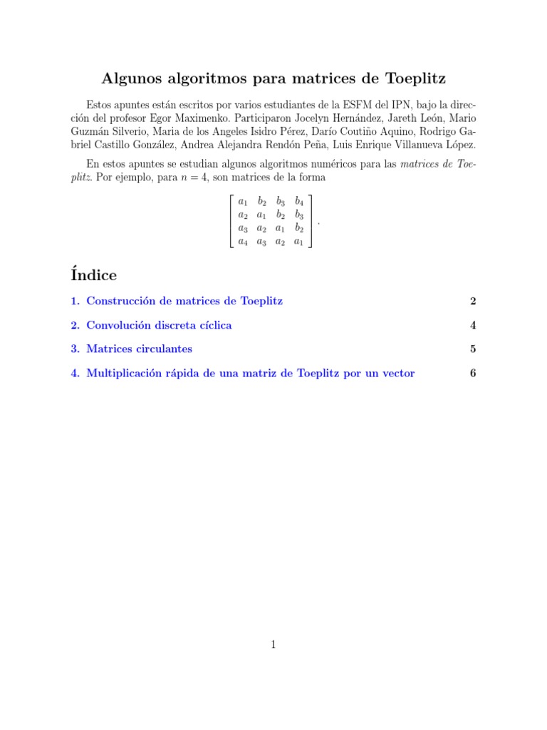Special Matrices Toeplitz Es | PDF | Transformada discreta de Fourier ...