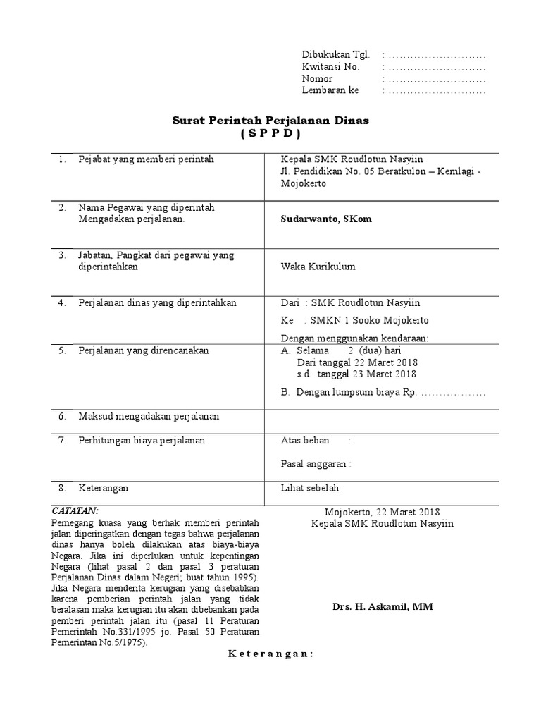 Surat Perintah Perjalanan Dinas SPPD | PDF