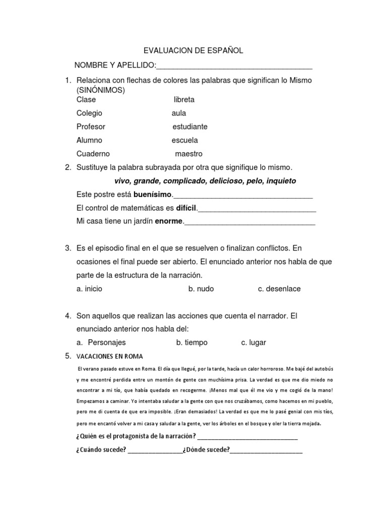 Evaluación de Español Básica | PDF