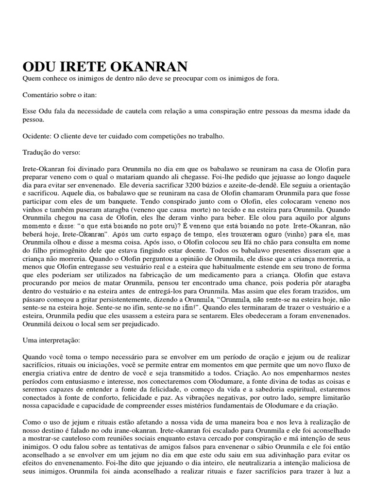Odu Irete Okanran | Download grátis PDF | Religião e crença
