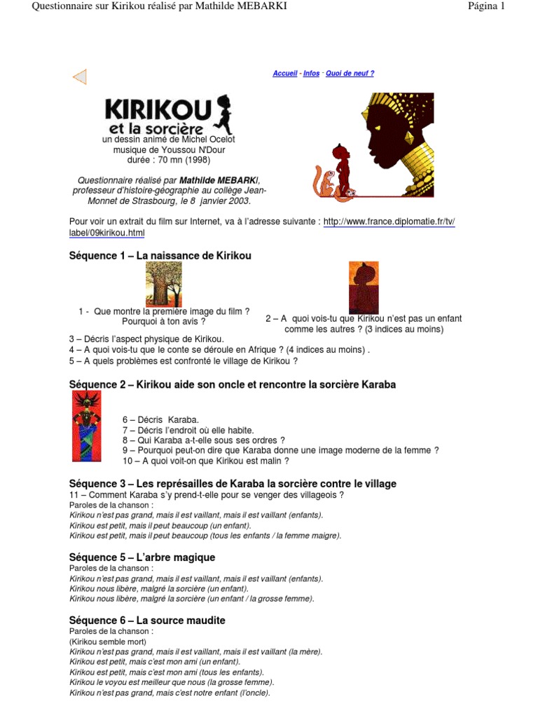 Questionnaire Kirikou pour Collégiens | PDF | La nature