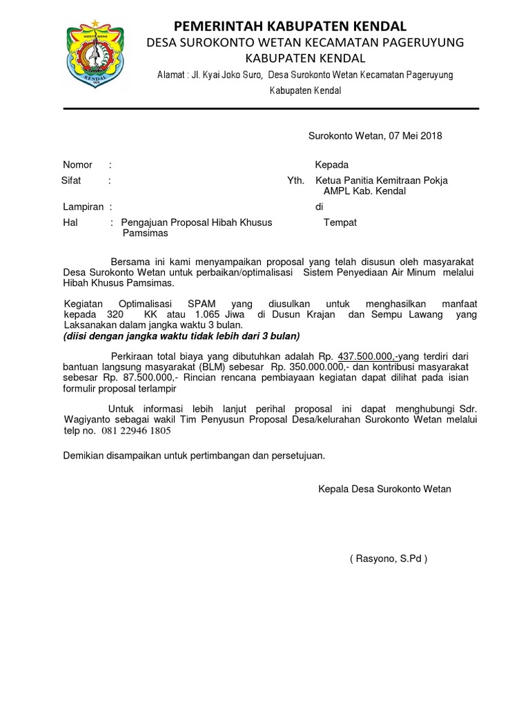 Proposal Hibah Khusus Pamsimas 2019 | PDF