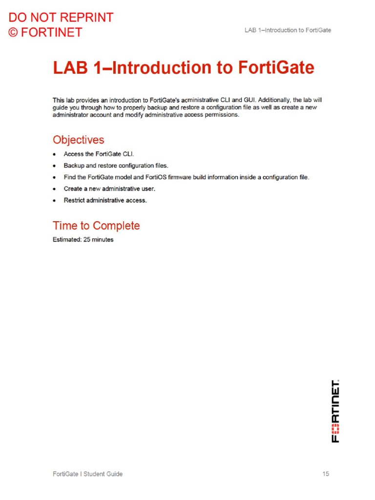 Lab 1 - Introduction To FortiGate PDF | PDF