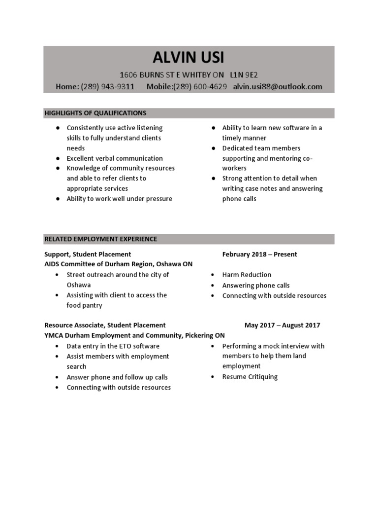 Alvin Usi Resume | PDF | Employment | Occupational Safety And Health