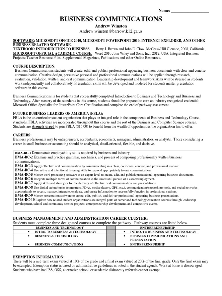 Business Communication Syllabus – DBKXTM
