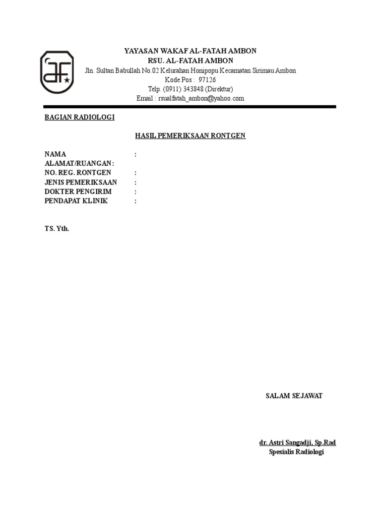 Hasil Pemeriksaan Rontgen | PDF