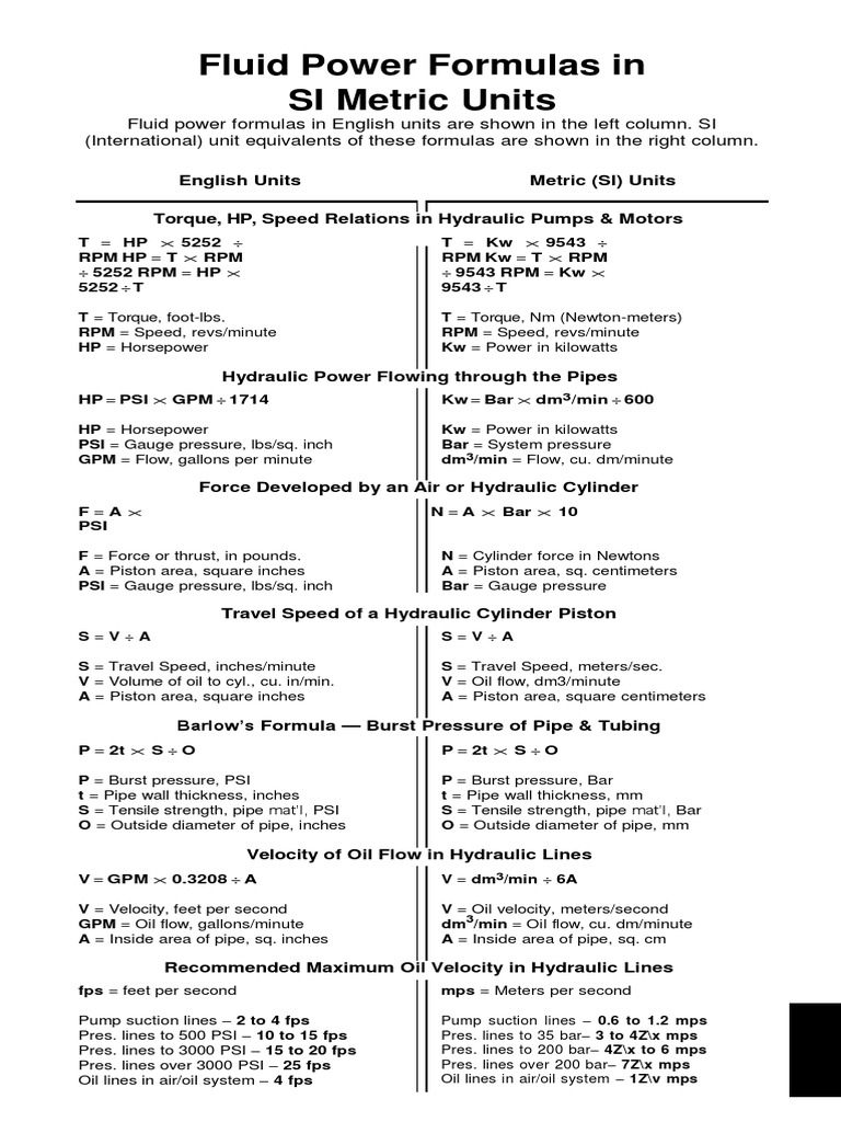 Fluid Power Formlua 10p349 | PDF | Horsepower | Gases