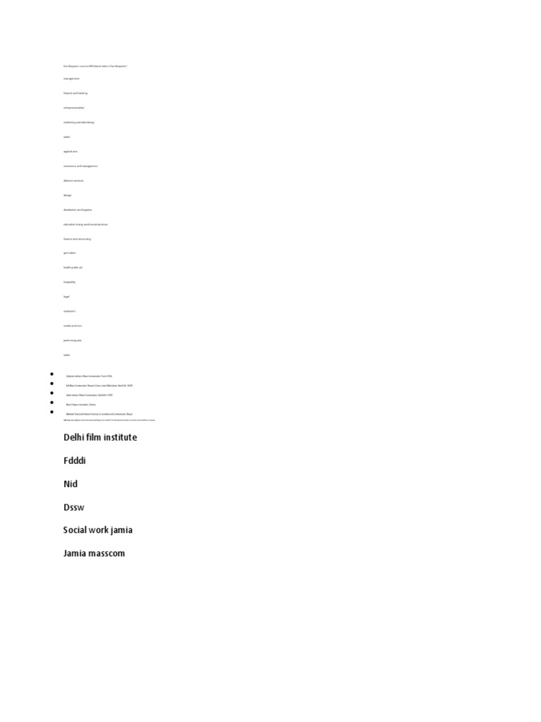 Delhi Film Institute Fdddi Nid DSSW Social Work Jamia Jamia Masscom | PDF