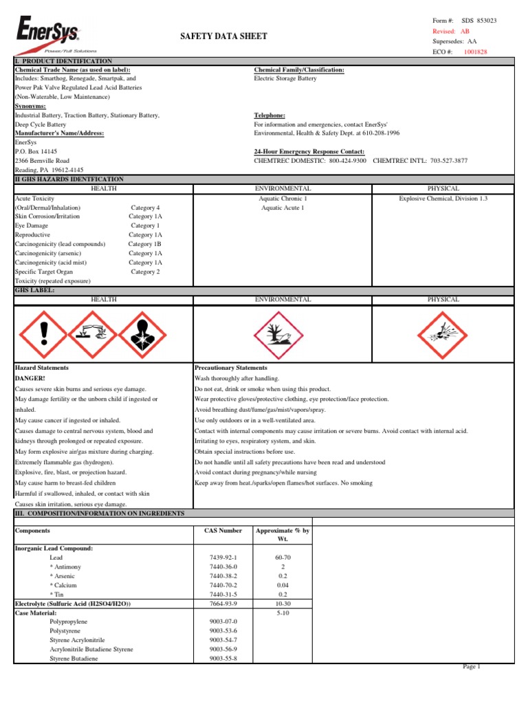 Safety Data Sheet: Revised: AB | PDF | Dangerous Goods | Battery ...