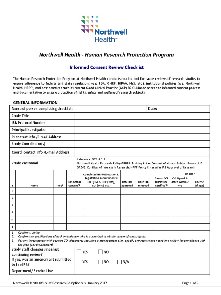 ORC ICF Audit Checklist Jan 2017 | PDF | Clinical Trial | Informed Consent