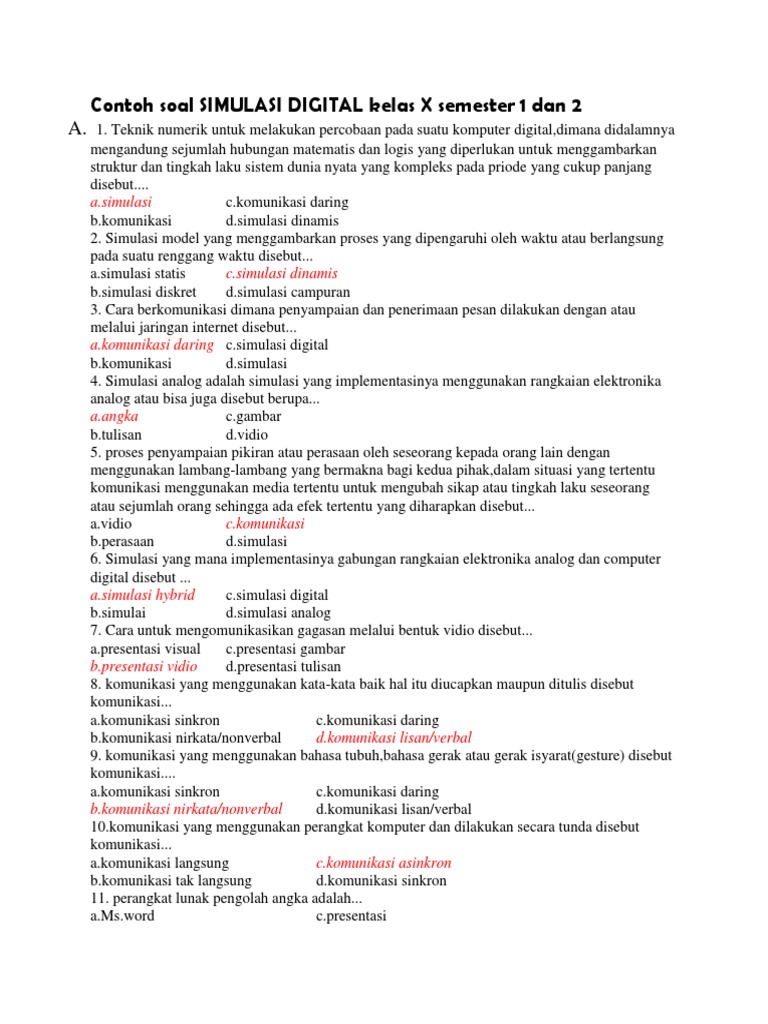 Contoh Soal SIMULASI DIGITAL Kelas X Semester 1 Dan 2 | PDF