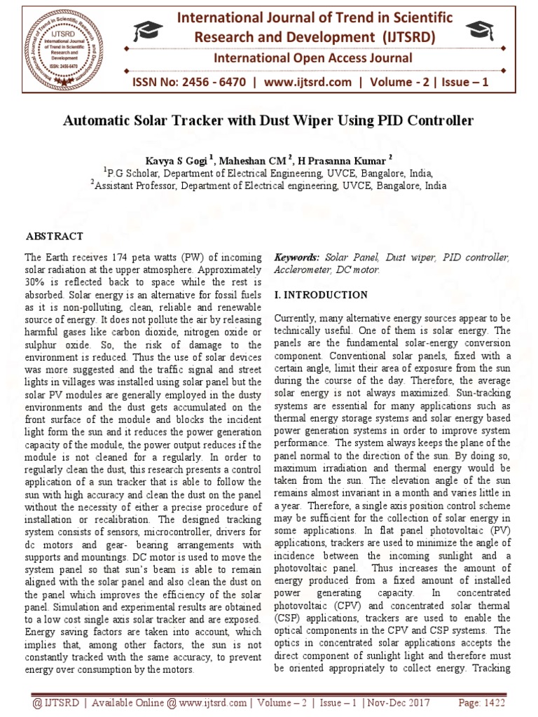 Automatic Solar Tracker With Dust Wiper Using PID Controller | PDF ...
