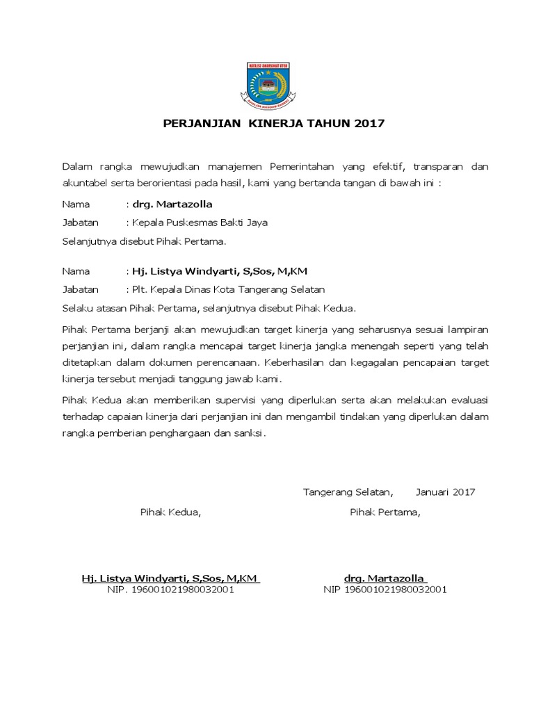 Contoh Pernyataan IKU Dan PERKIN Buat SKPD Tangsel | PDF