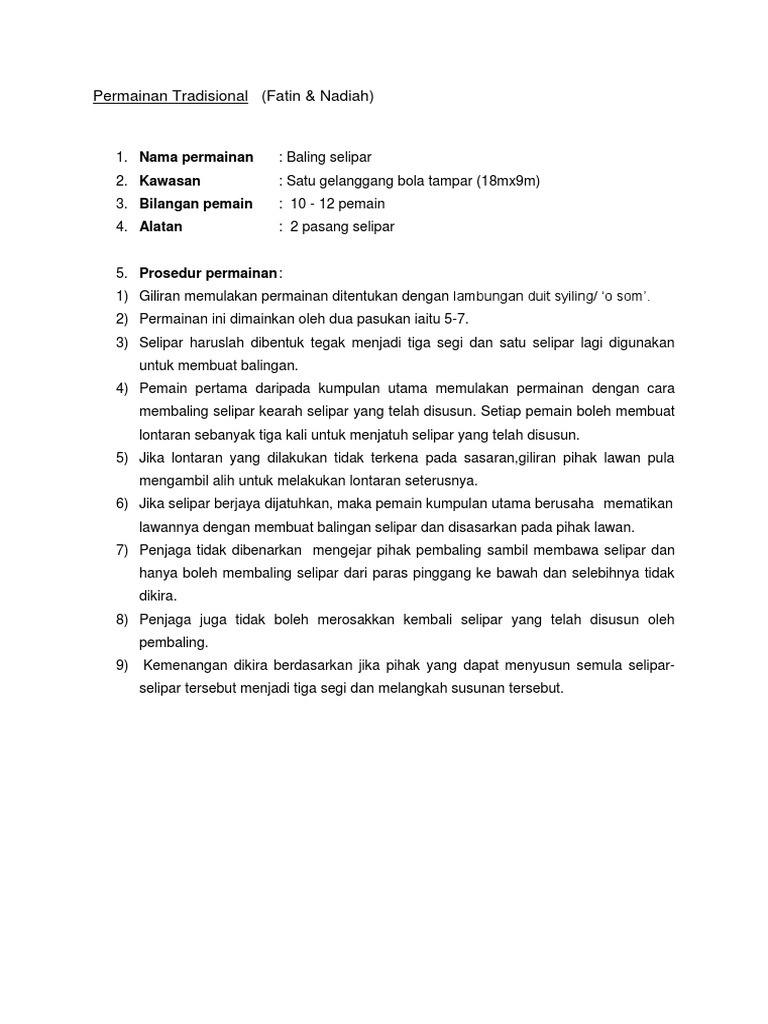 Panduan Permainan Baling Selipar | PDF