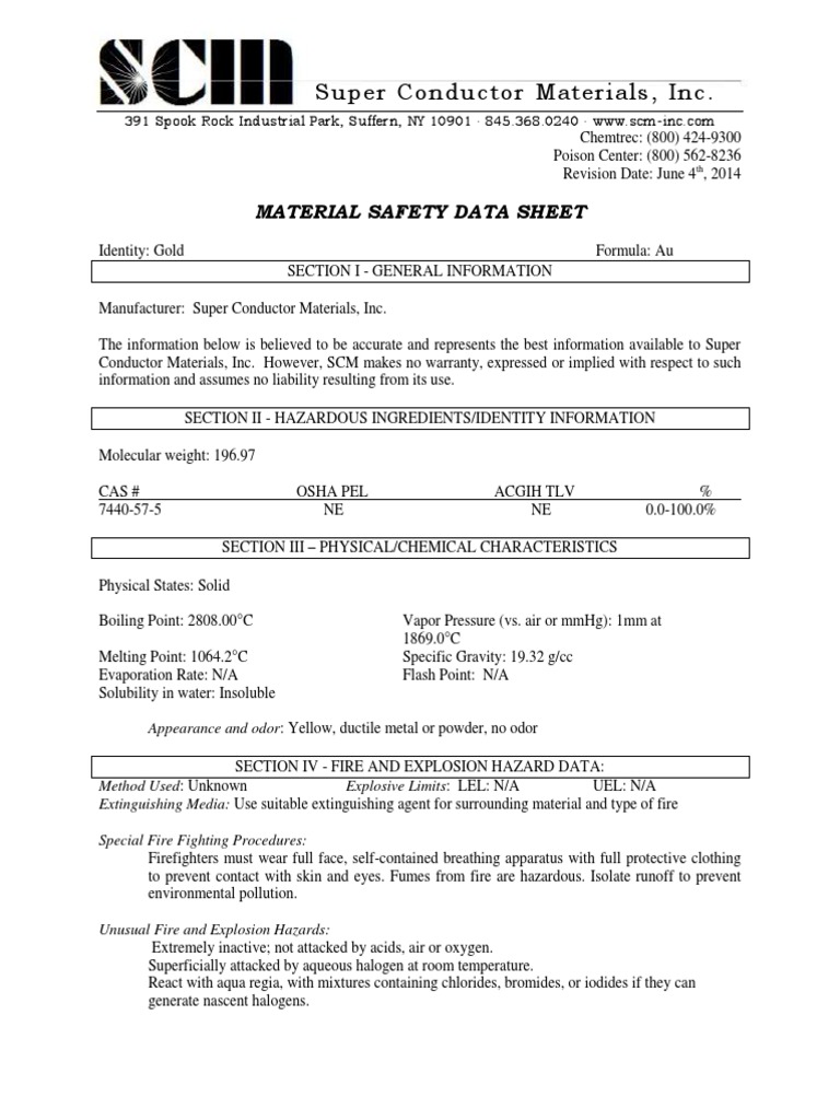Super Conductor Materials, Inc.: Material Safety Data Sheet | PDF ...