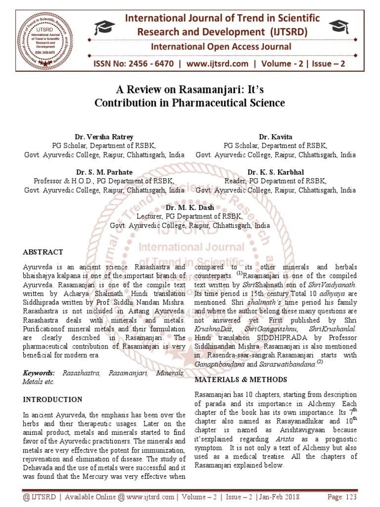 Review of Rasamanjari in Pharmacy | PDF | Ayurveda