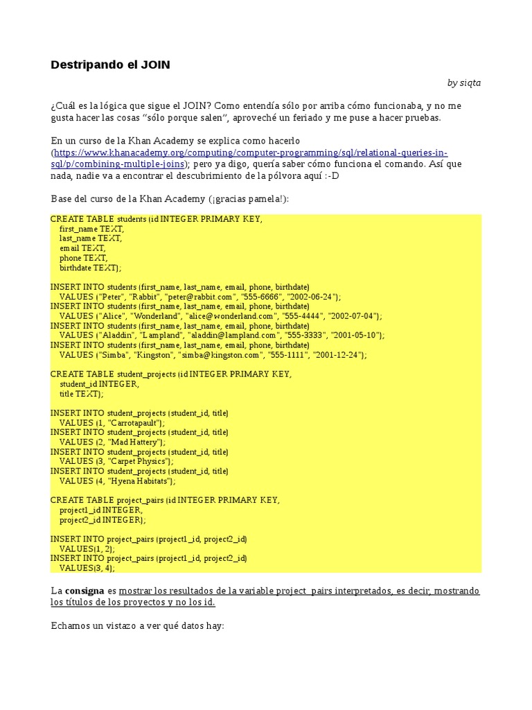 Destripando El Comando JOIN (SQL Basico) | PDF | SQL | Bases de datos