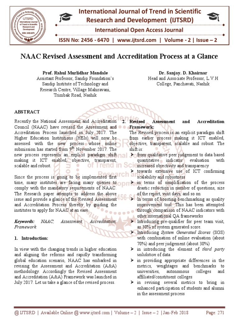 NAAC Revised Assessment and Accreditation Process at A Glance | PDF | Curriculum | Educational ...