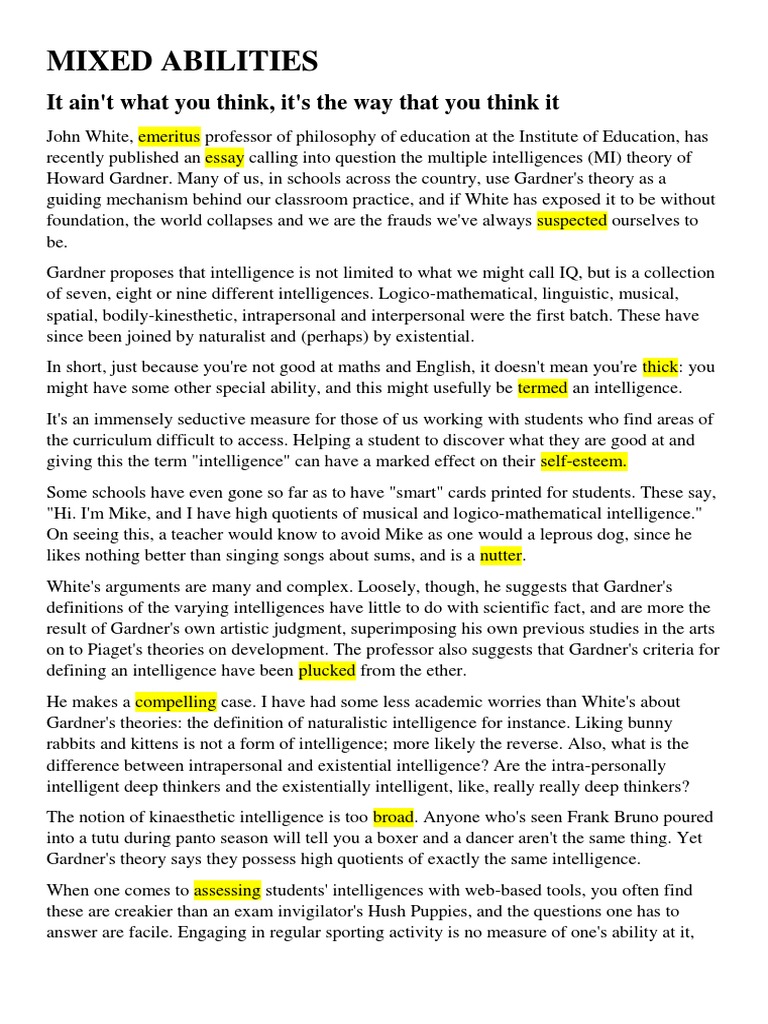 Mixed Abilities: It Ain't What You Think, It's The Way That You Think ...