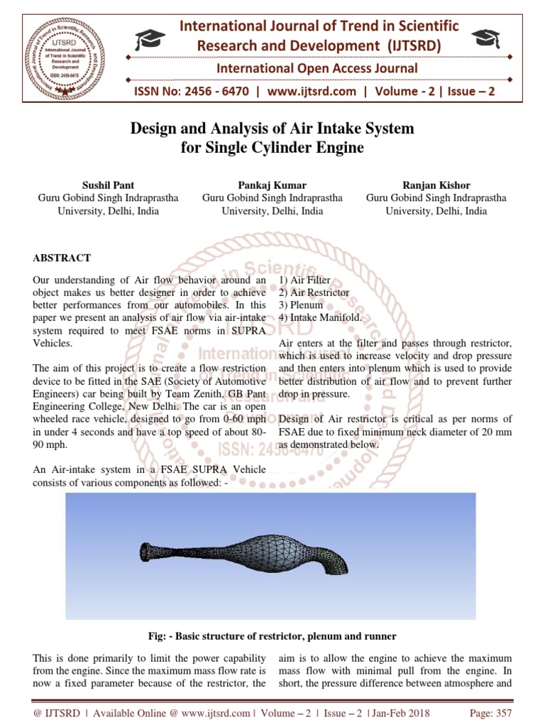 Air Intake System Design for FSAE | PDF | Turbulence | Internal ...
